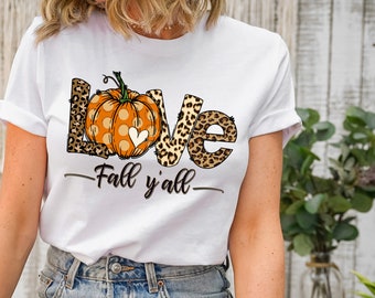 Love Fall Y'all Sweatshirt, Leopard Print Fall Shirt, Thanksgiving ...
