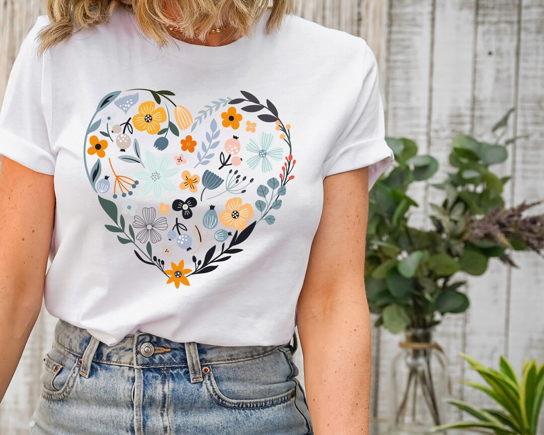 Flower Heart Shirt, Wildflower Tshirt, Wild Flowers Shirt, Floral ...