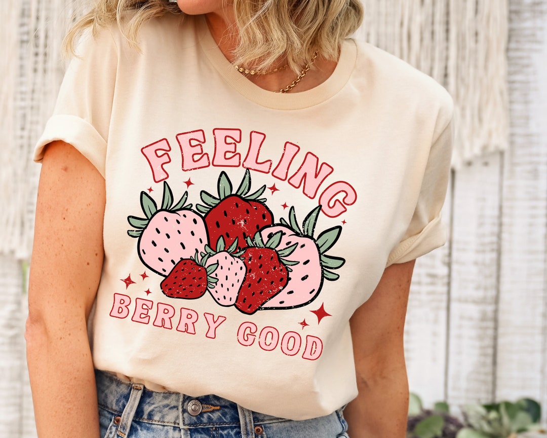 Feeling Berry Good Strawberry Print Retro Shirt, Strawberry Shirt ...