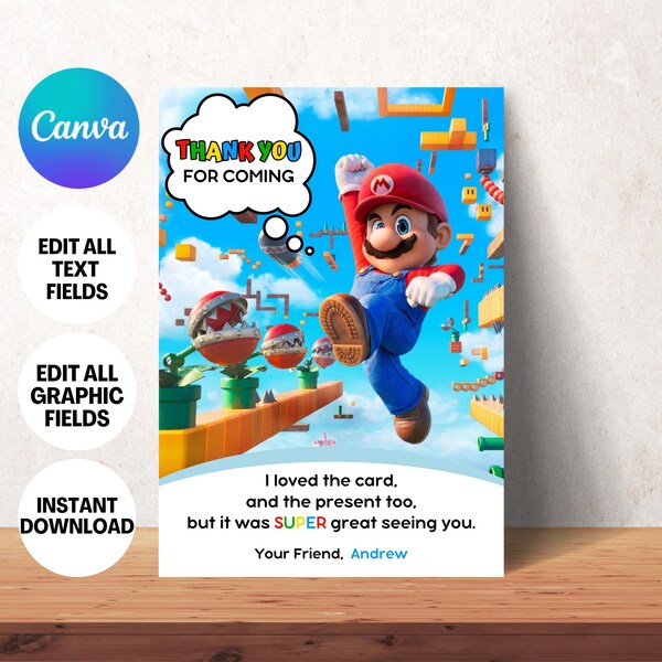 Super Mario Thank You - Etsy