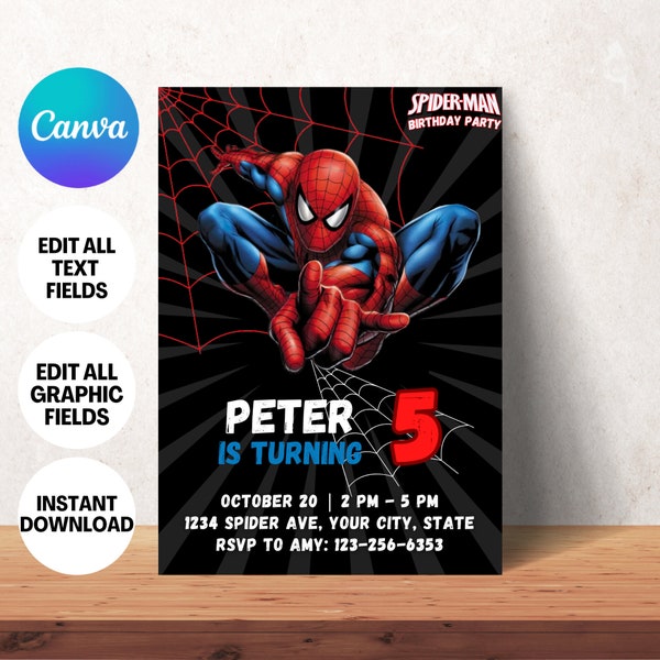 Spiderman Invitation Instant Download - Etsy