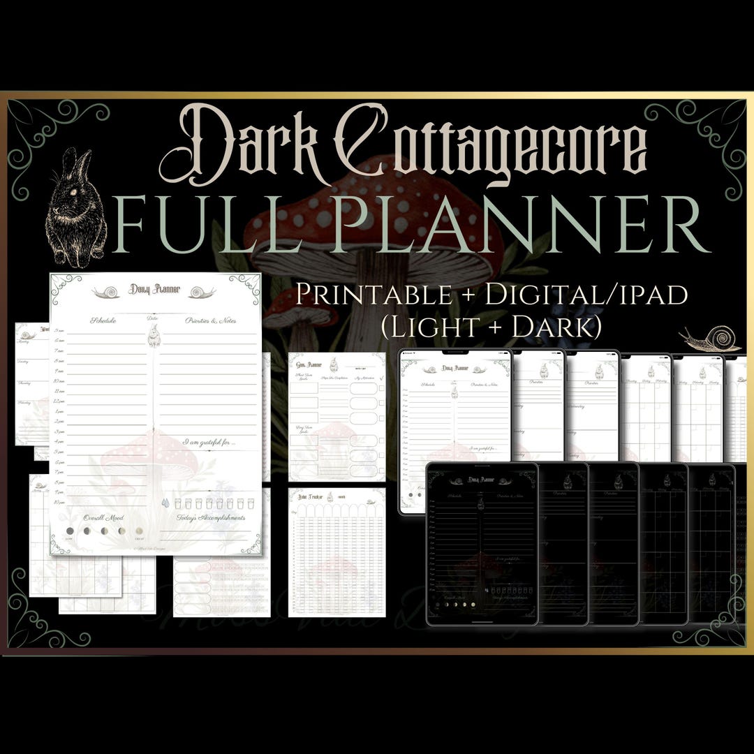 Dark Cottagecore Planner Bundle (6-in-1) | Daily Weekly Month Habit ...
