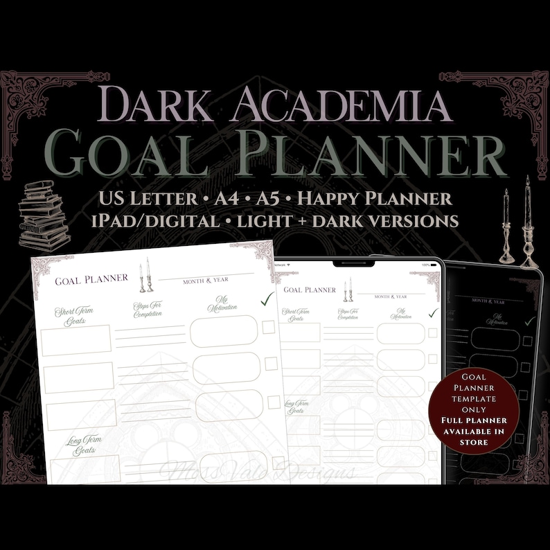 Dark Academia Goal Planner PDF – Printable & iPad Template | Short ...