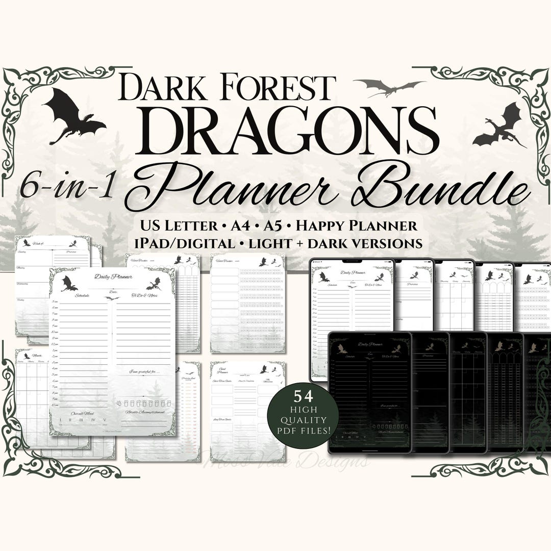 Dark Forest Dragons Planner Bundle | 6-in-1 Daily Weekly Monthly Habit ...