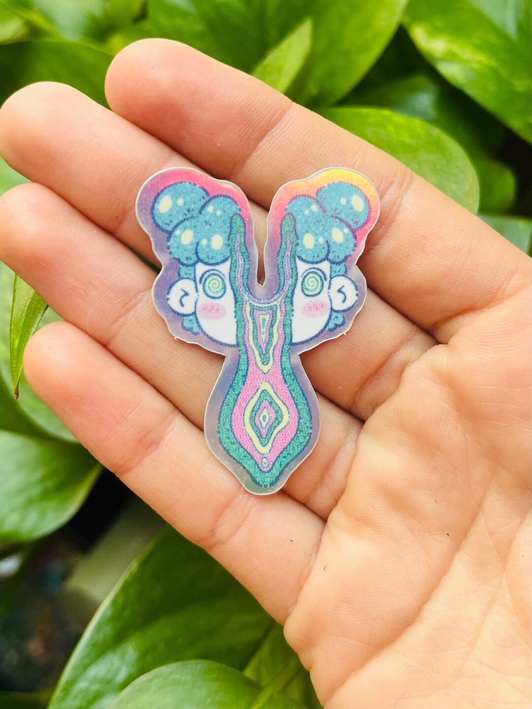 Trippy and Cute Head Split 1" Holographic Sticker - Etsy