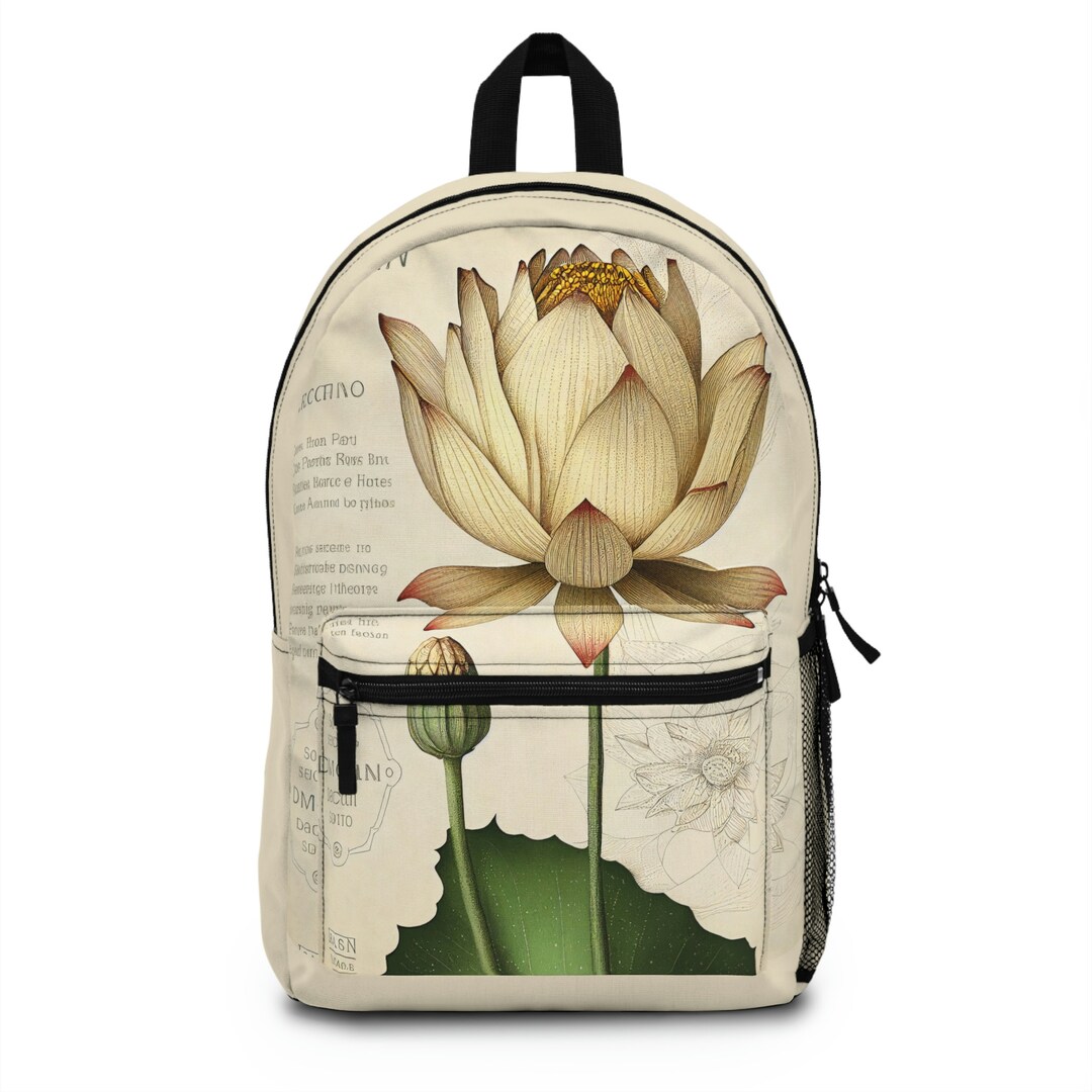 Lotus Backpack, Vintage Floral Illustration Backpack - Etsy