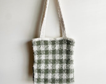 Crochet Gingham Bag, Crochet Tote Bag, Green Checkered Bag, Aesthetic ...