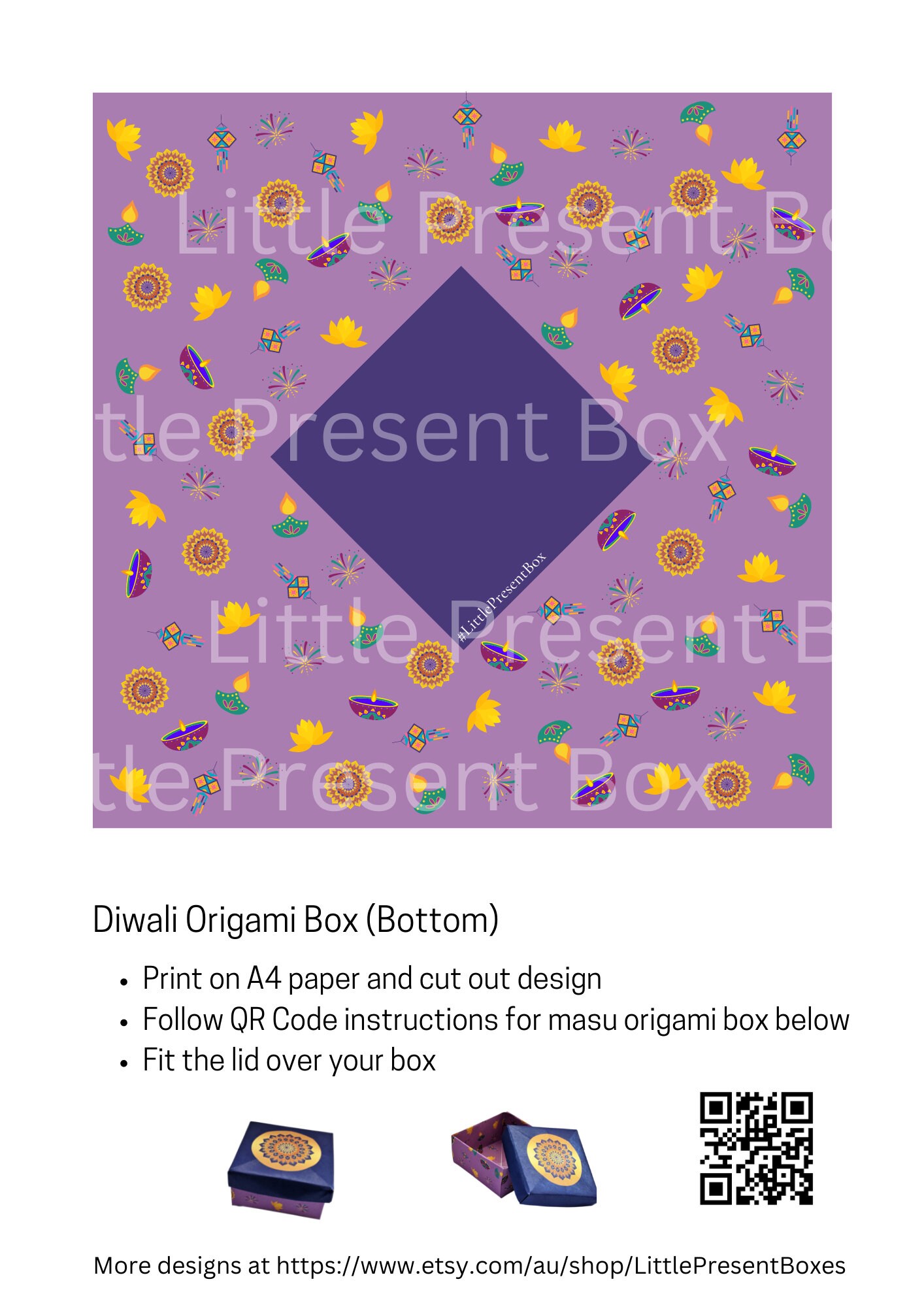 Diwali Origami Box Template printable - Etsy