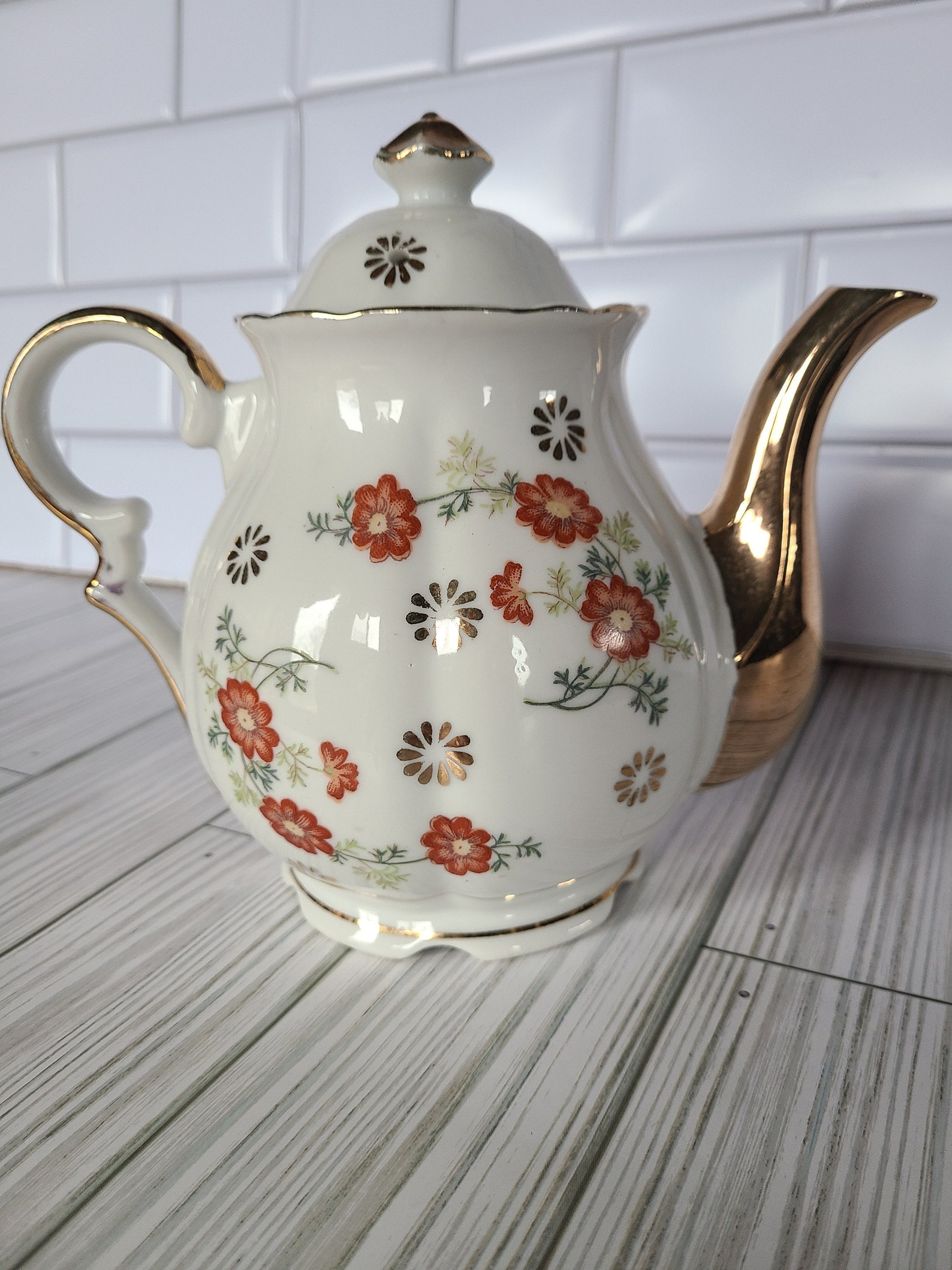 Trimont Ware Japan Teapot, Vintage Original Floral Gold Porcelain ...