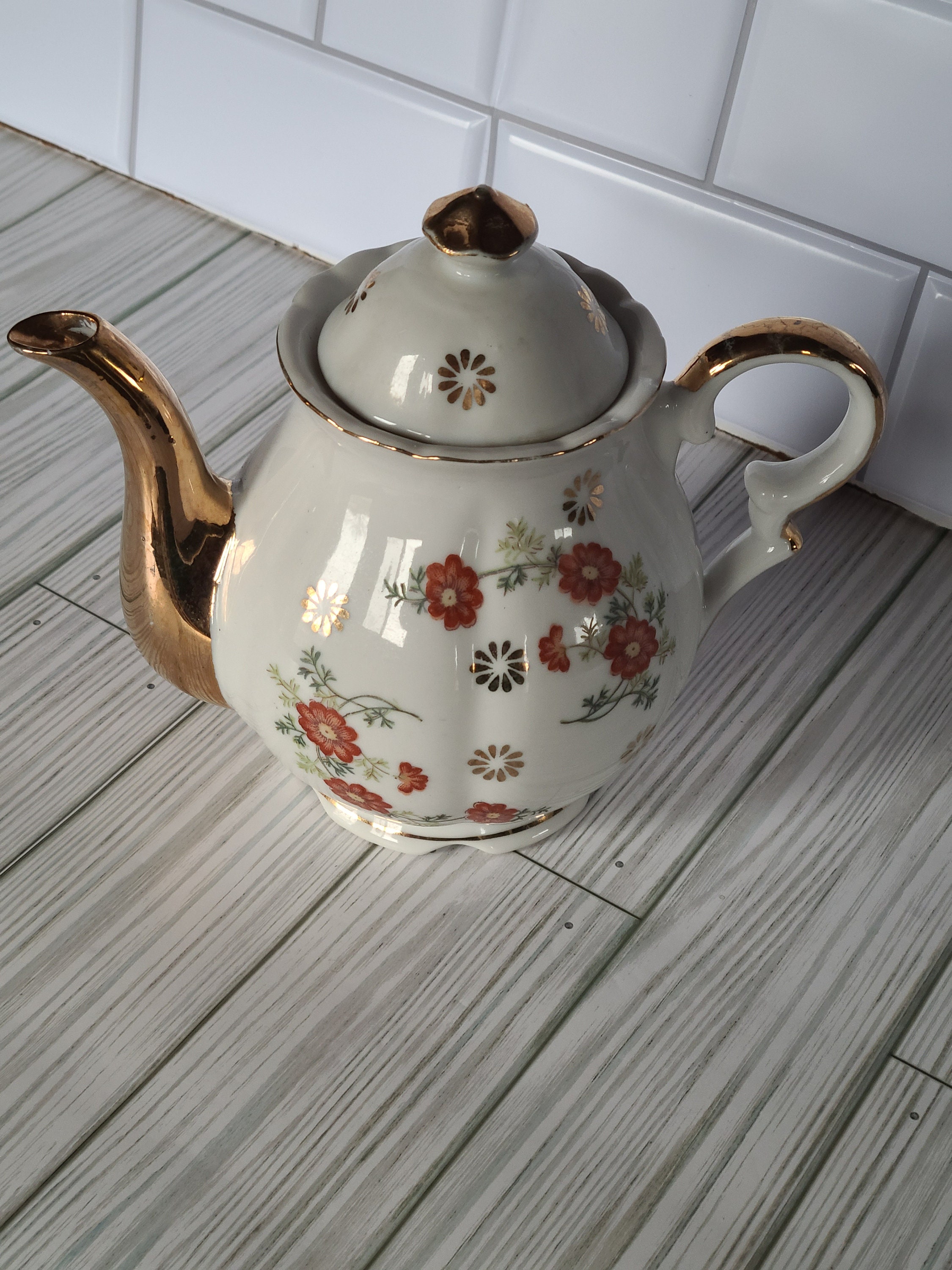 Trimont Ware Japan Teapot, Vintage Original Floral Gold Porcelain ...