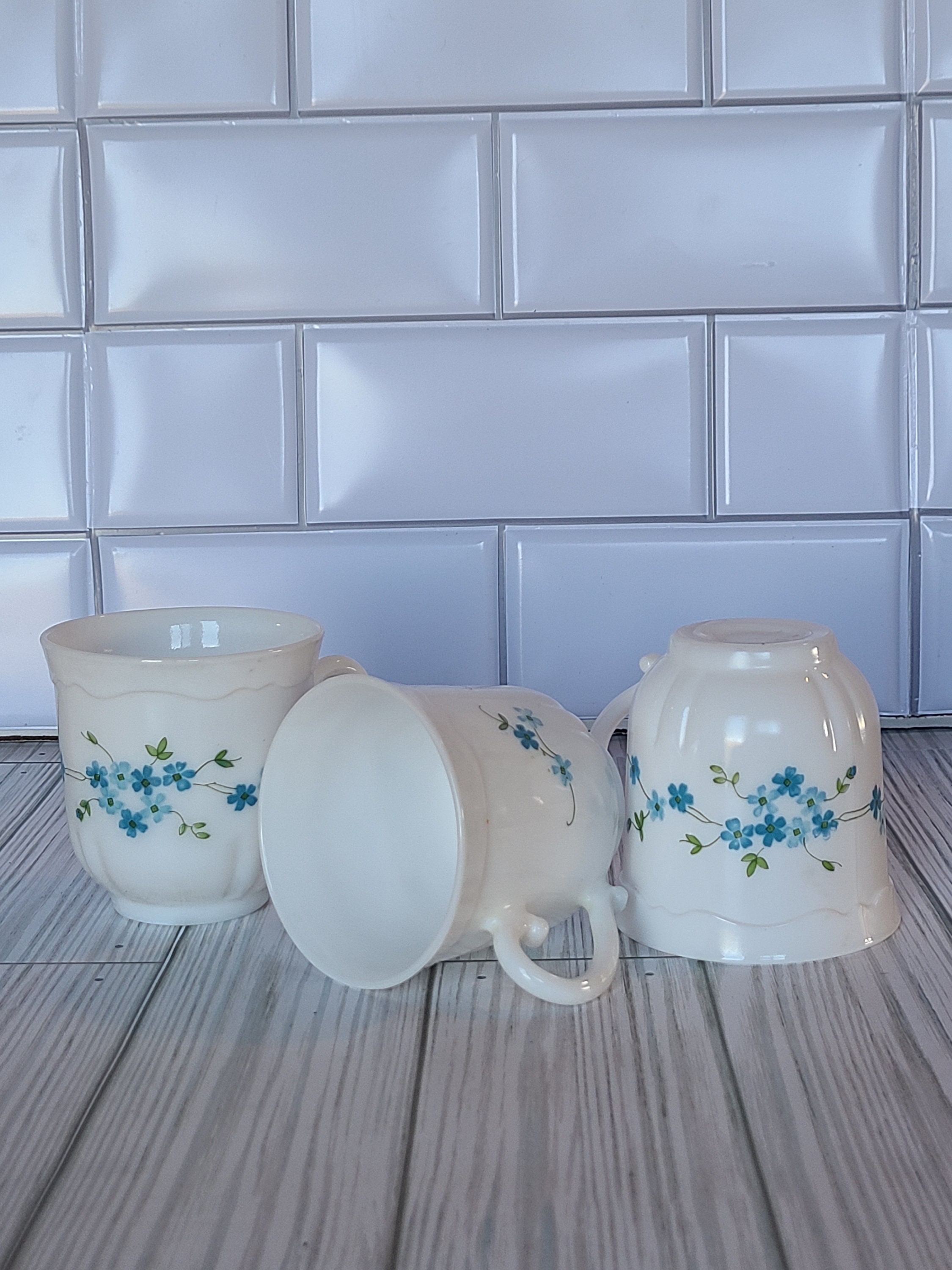 Set of 3 Arcopal France Veronica Coffee Cups, White Milk Glass With ...