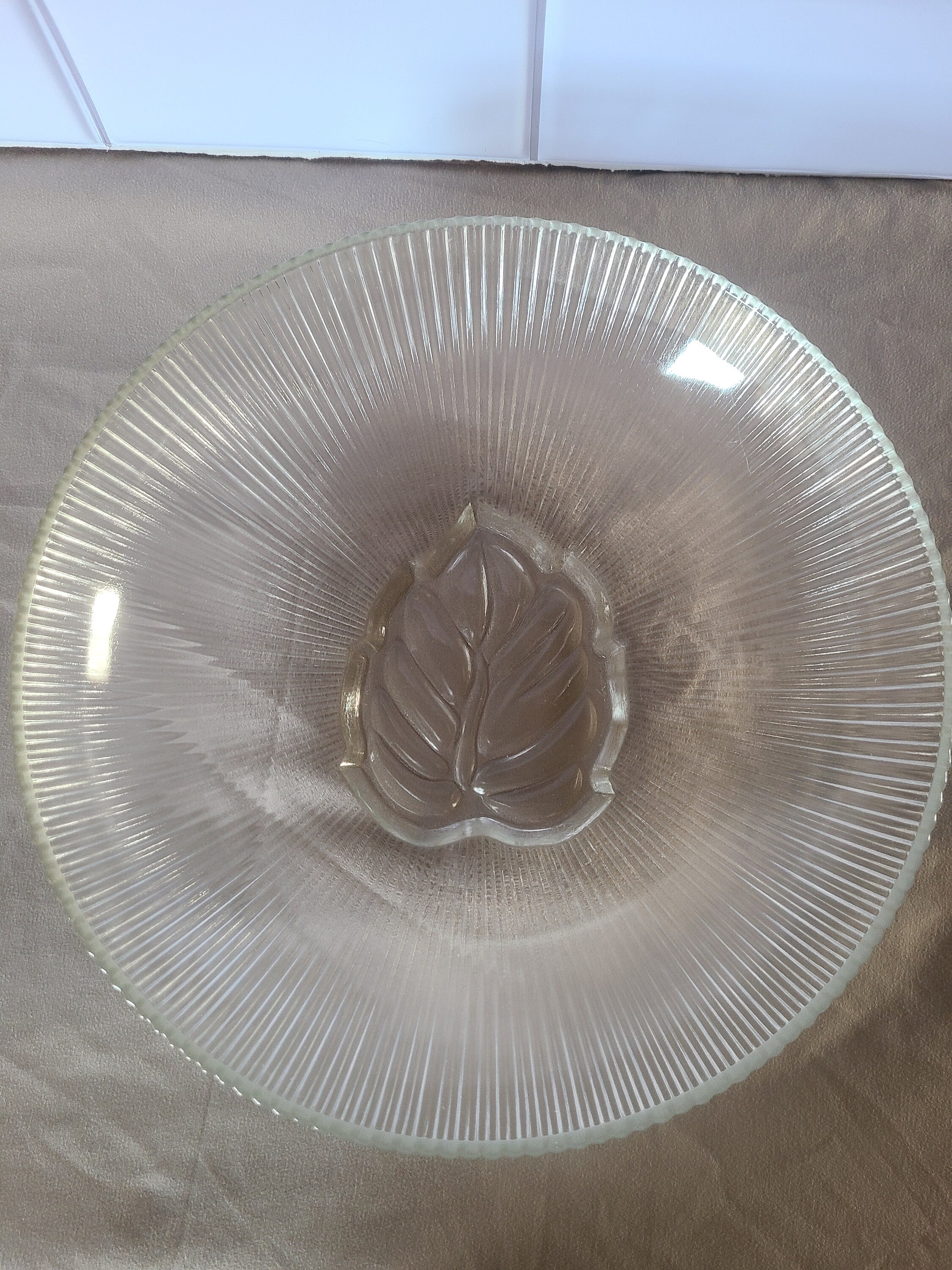 Federal Glass Ribbed Leaf Bowl, Vintage Original Ribbed Leaf Serving ...