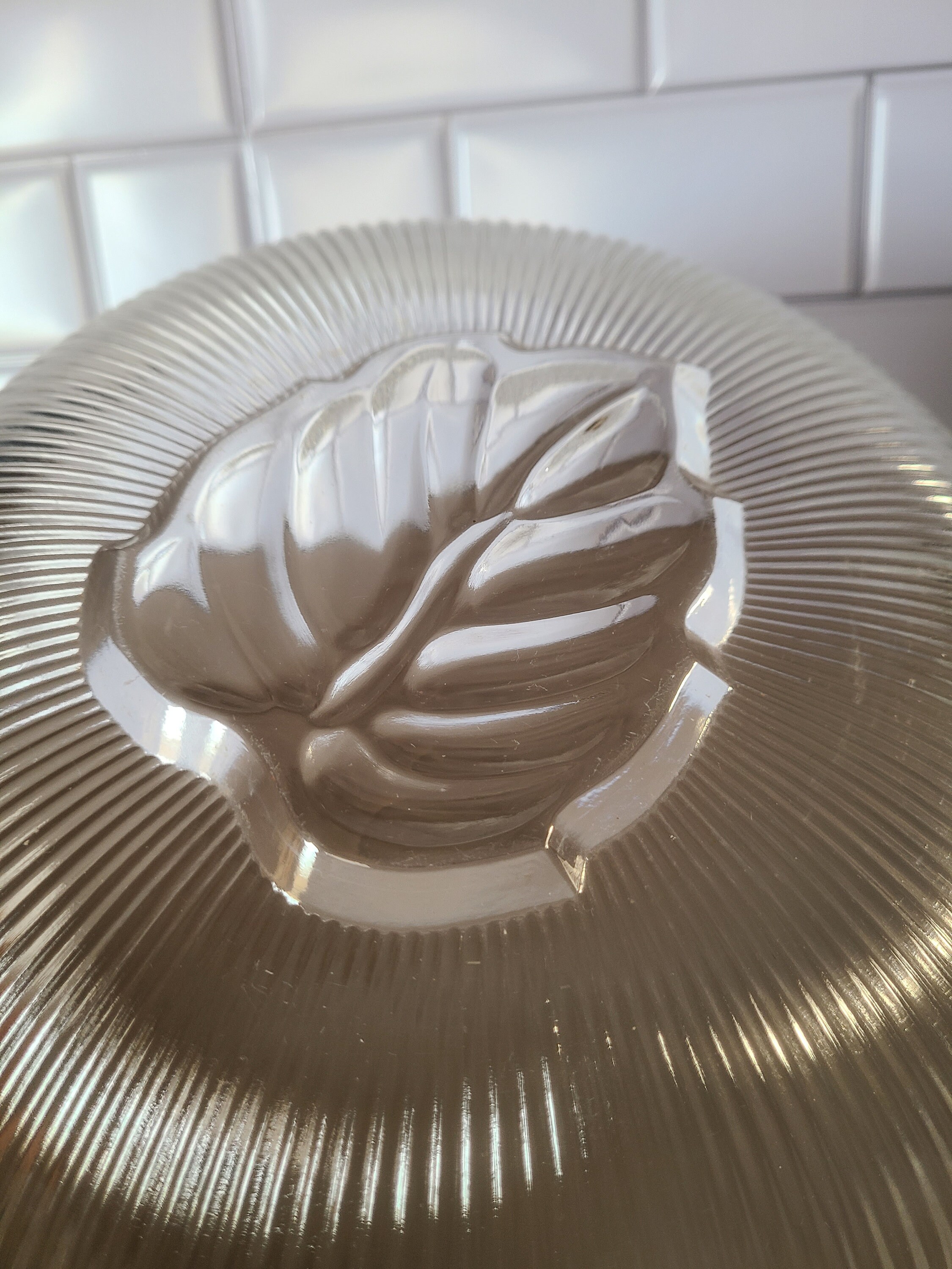 Federal Glass Ribbed Leaf Bowl, Vintage Original Ribbed Leaf Serving ...