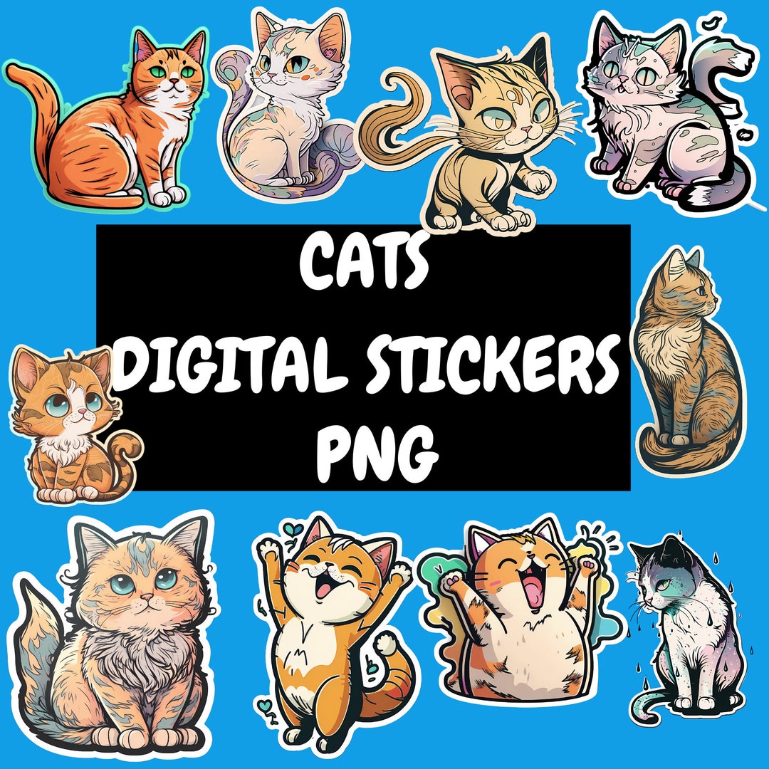 Cat Printable Stickers, Cat PNG, Animal Printable, Print and Cut ...