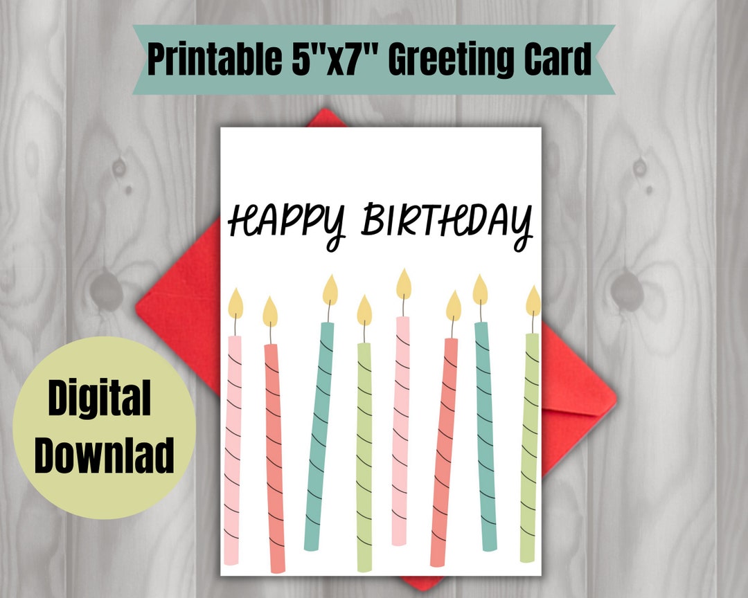 Printable Happy Birthday Card, Instant Digital Download, Digital Card ...