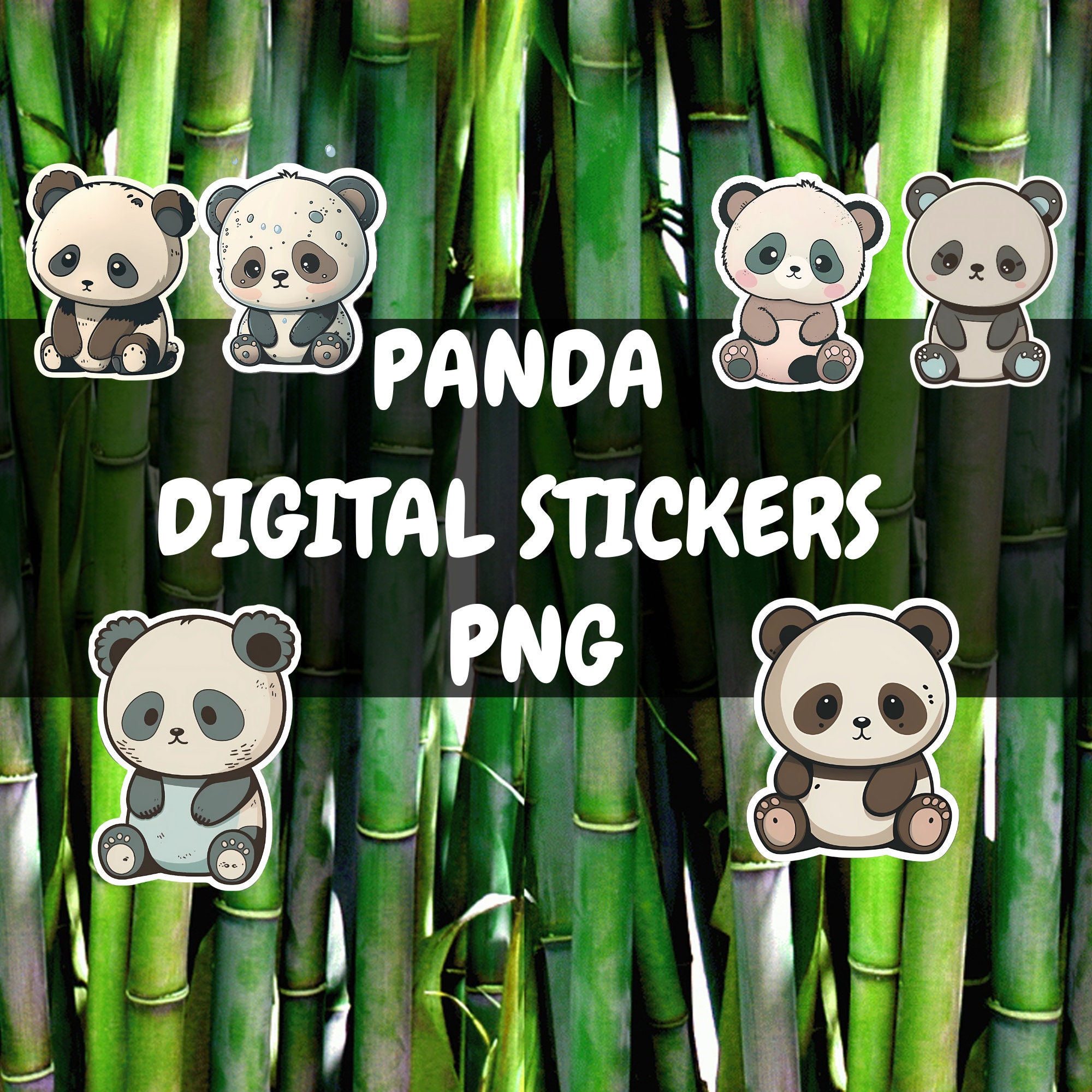 Panda Printable Stickers, Panda PNG, Animal Printable, Print and Cut ...