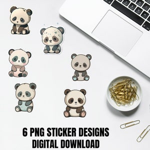 Panda Printable Stickers, Panda PNG, Animal Printable, Print and Cut ...