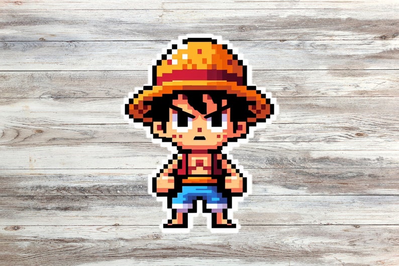 Pixel Luffy Sticker, 8 Bit Sticker, Anime Sticker, One Piece Sticker ...