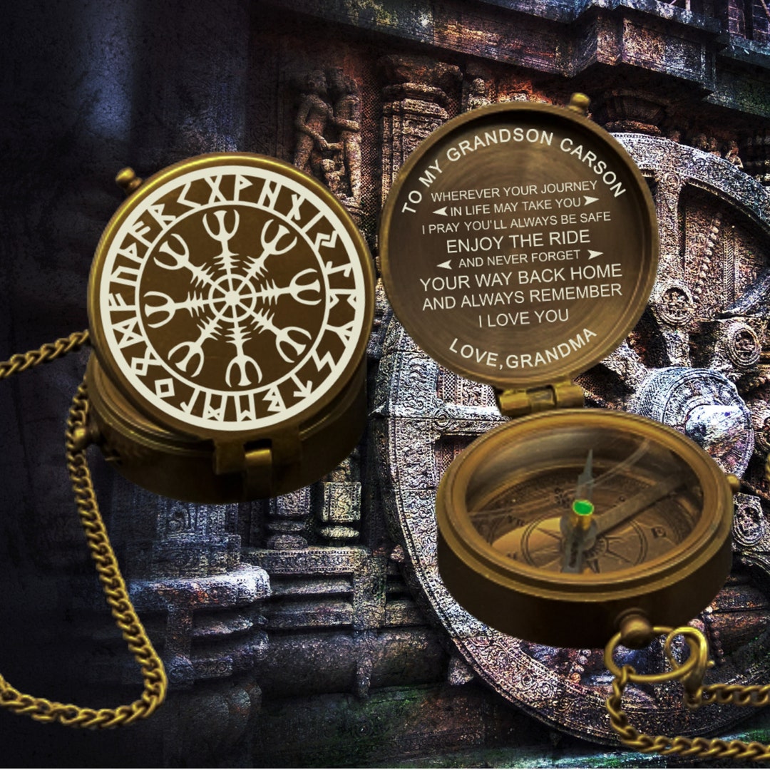 Nordic Compass, Viking Vegvisir Engraved Compass, Norse Mythology ...