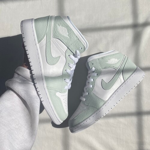 Custom Nike Air Jordan 1 Mid Sage Green Avocado - Etsy
