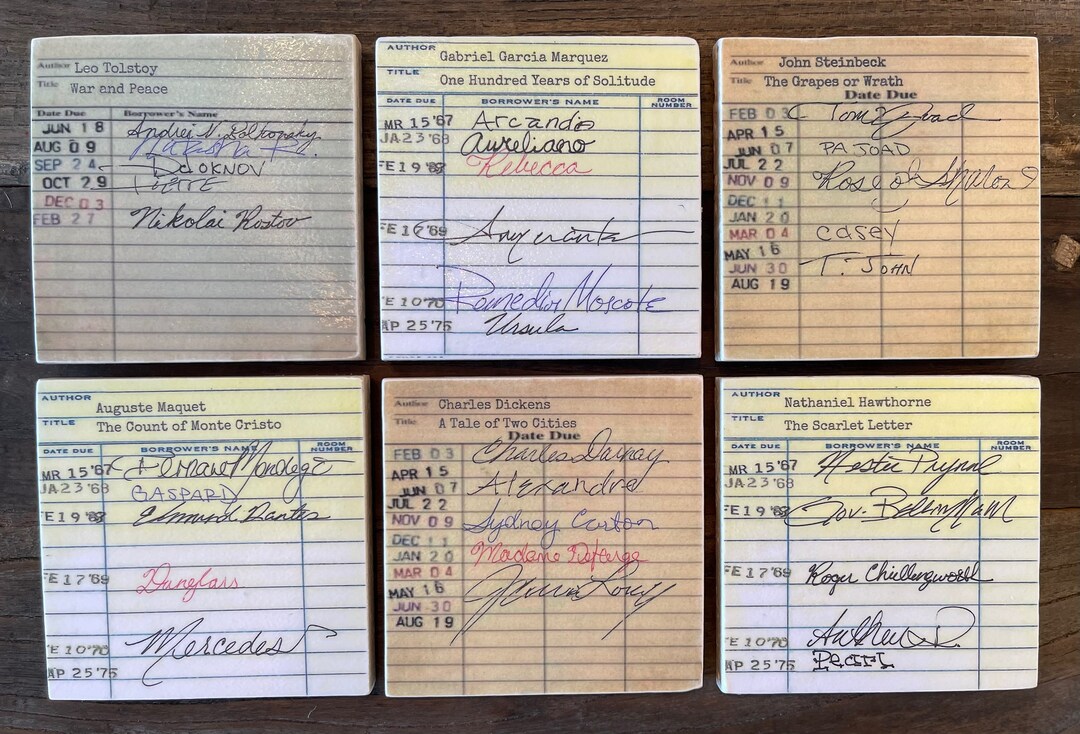 Classic Vintage Library Card Coasters set of 4 or 6 - Etsy