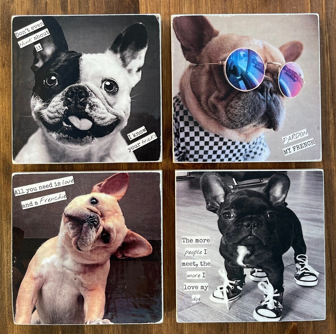 French Bulldog Coasters set of 4 - Etsy