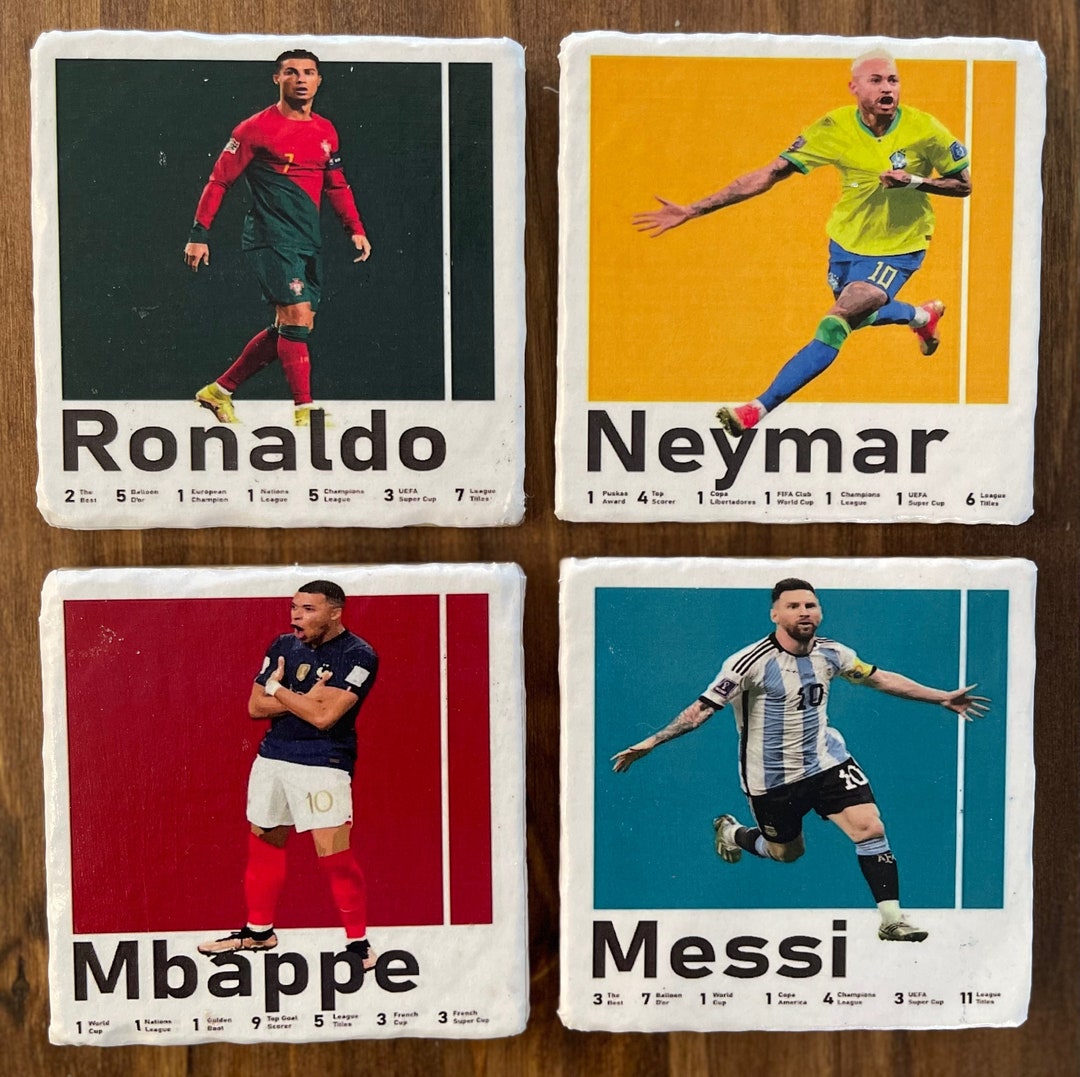 Ronaldo Neymar Messi and Mbappe Soccer Coasters set of 4 - Etsy