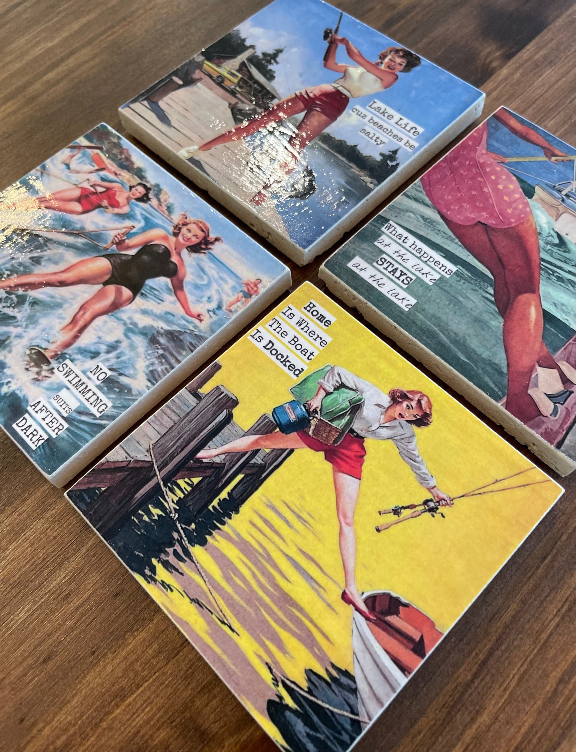 Vintage Lake Coasters/ Lake House Coasters set of 4 - Etsy