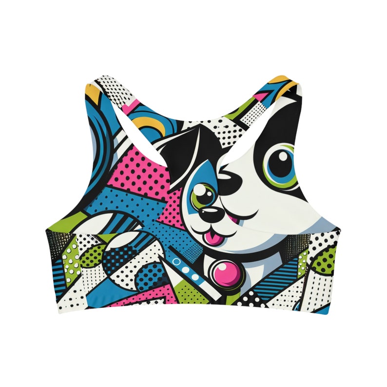 Pop Art Chic Dog Pattern Sports Bra Vibrant, Trendy Workout Wear for ...