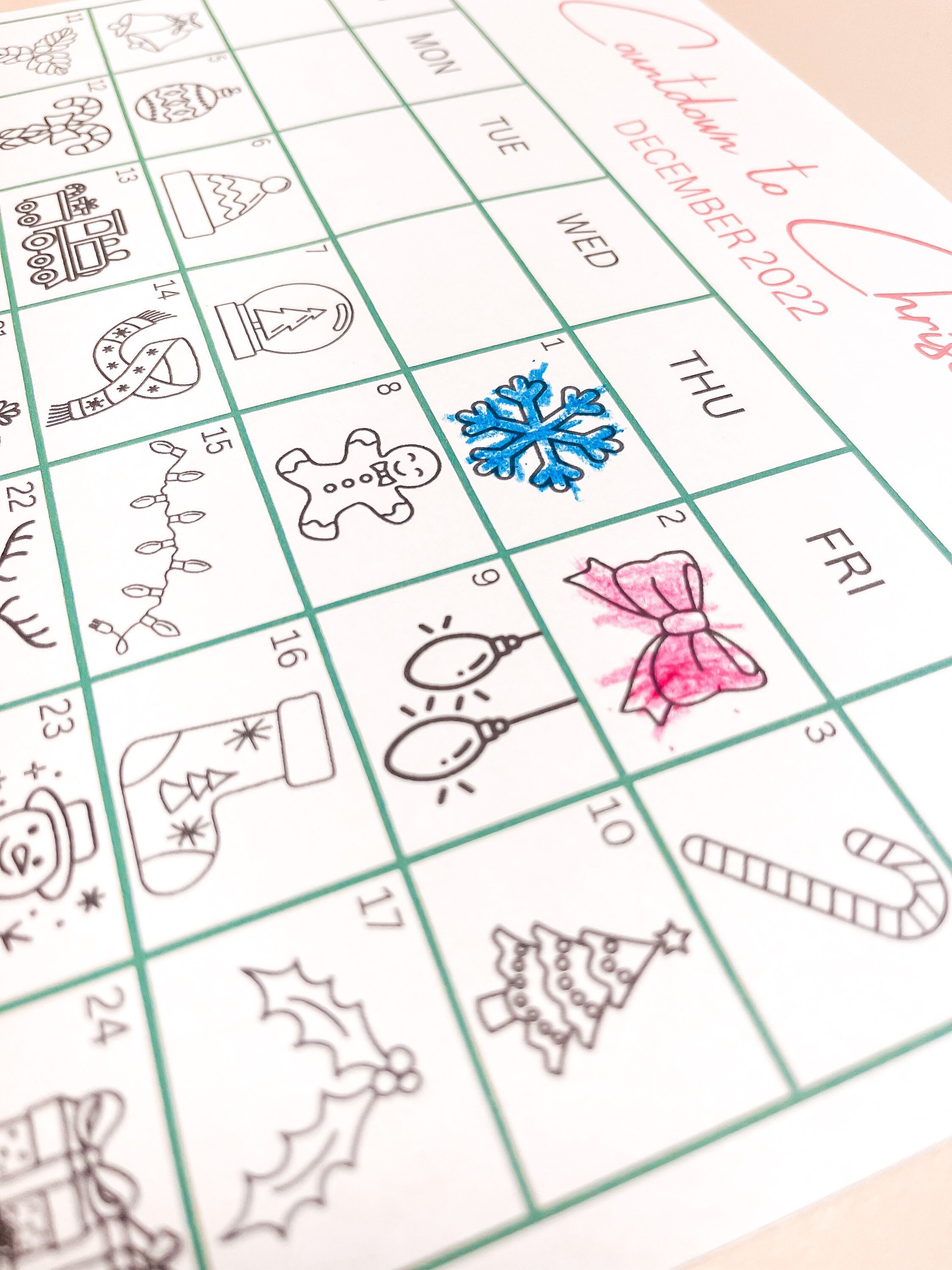Christmas Countdown Calendar for Kids, Coloring Christmas Countdown ...