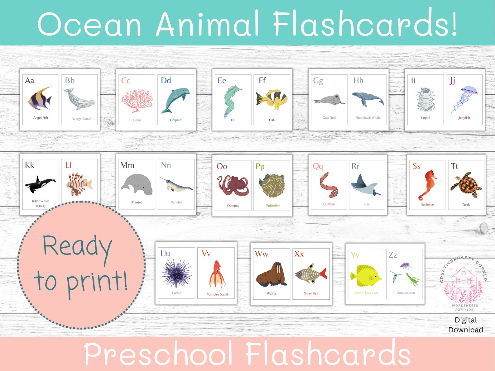 Ocean Flashcards, Educational Flashcards, Flashcards for Kids, Sea ...