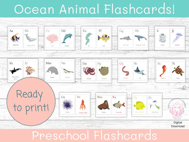 Ocean Flashcards, Educational Flashcards, Flashcards for Kids, Sea ...