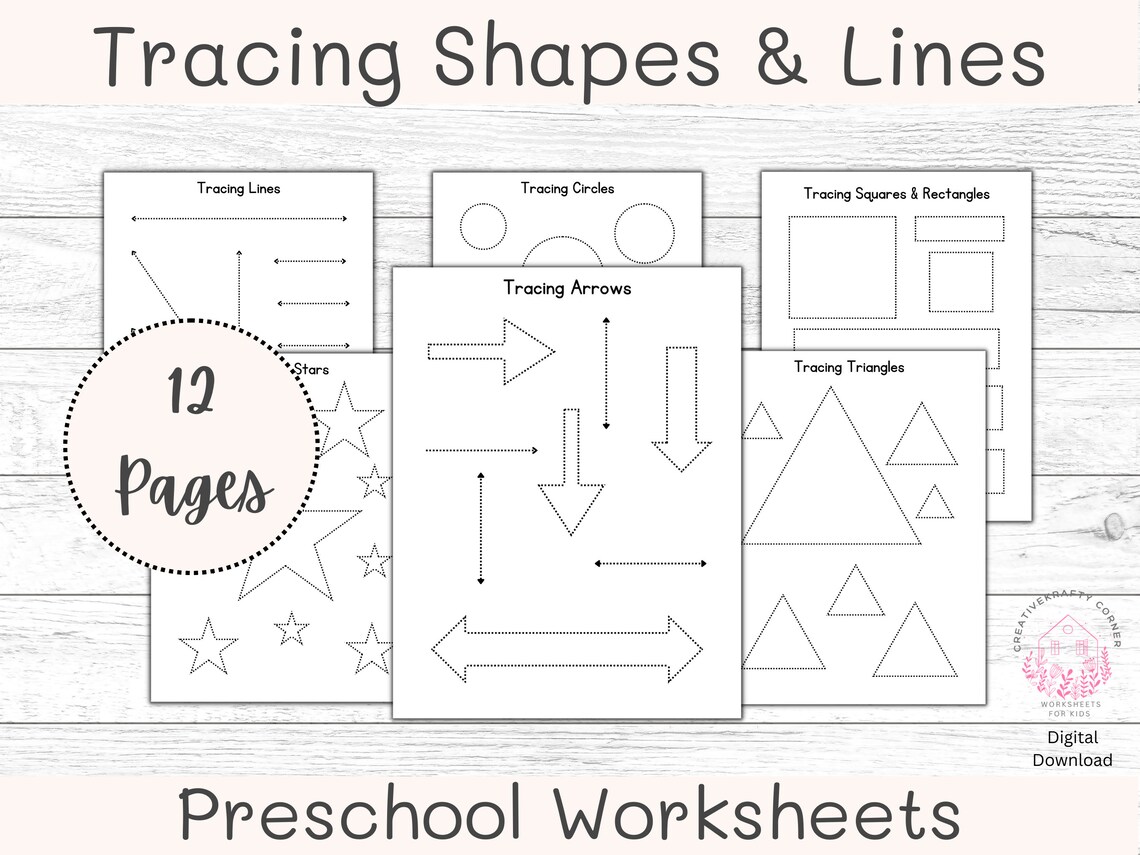 Tracing Shapes and Lines, Preschool Tracing Worksheets, - Etsy