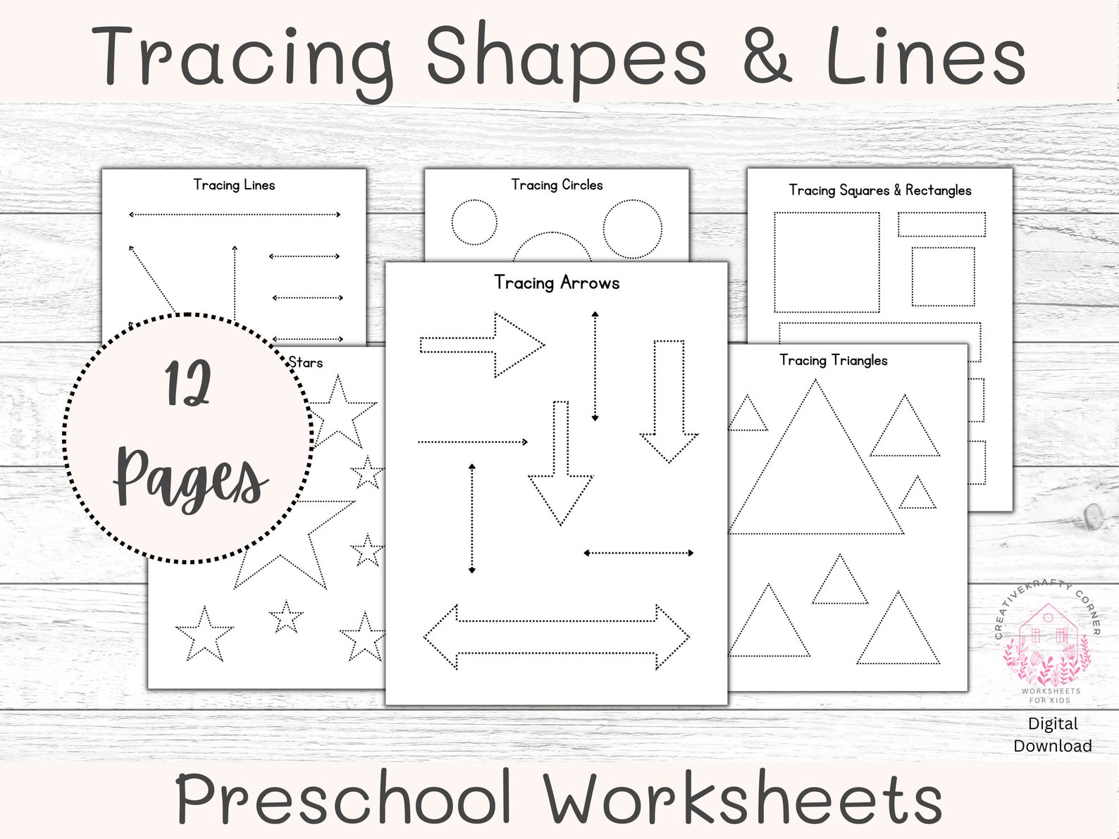 Tracing Shapes and Lines, Preschool Tracing Worksheets, - Etsy
