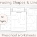 Tracing Shapes and Lines, Preschool Tracing Worksheets, - Etsy