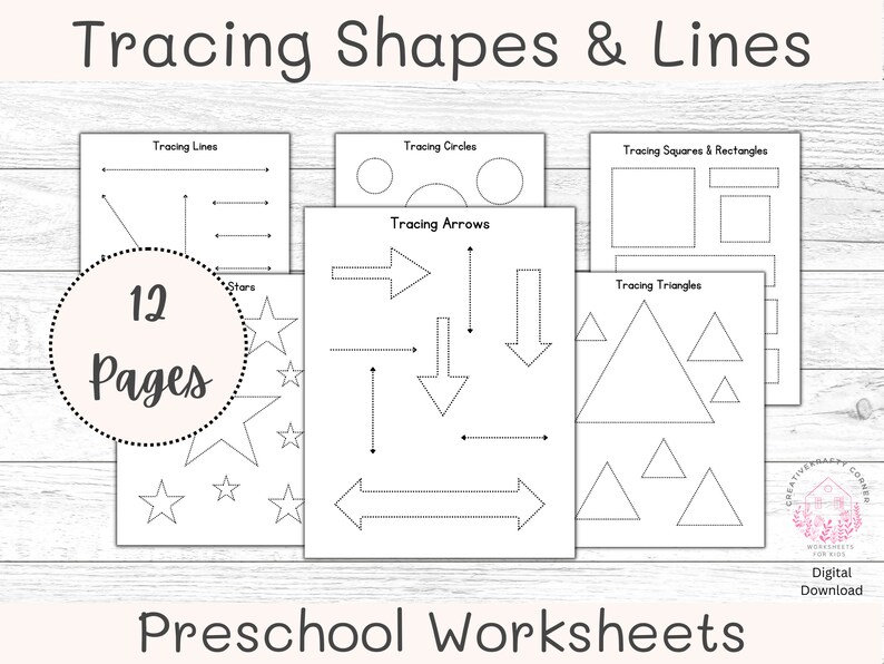 Tracing Shapes and Lines, Preschool Tracing Worksheets, - Etsy