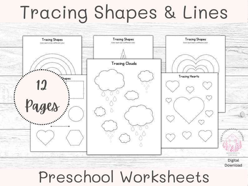 Tracing Shapes and Lines, Preschool Tracing Worksheets, - Etsy