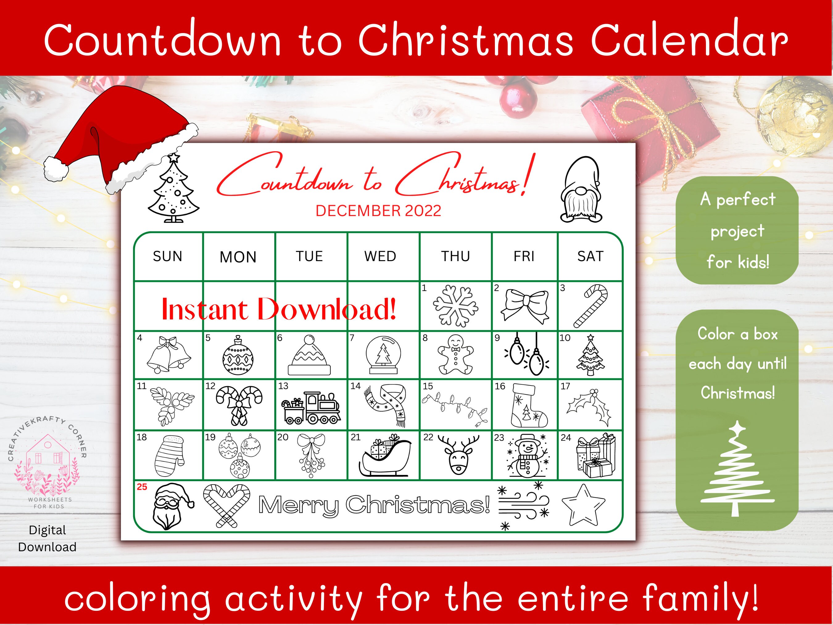 Christmas Countdown Calendar for Kids, Coloring Christmas Countdown ...