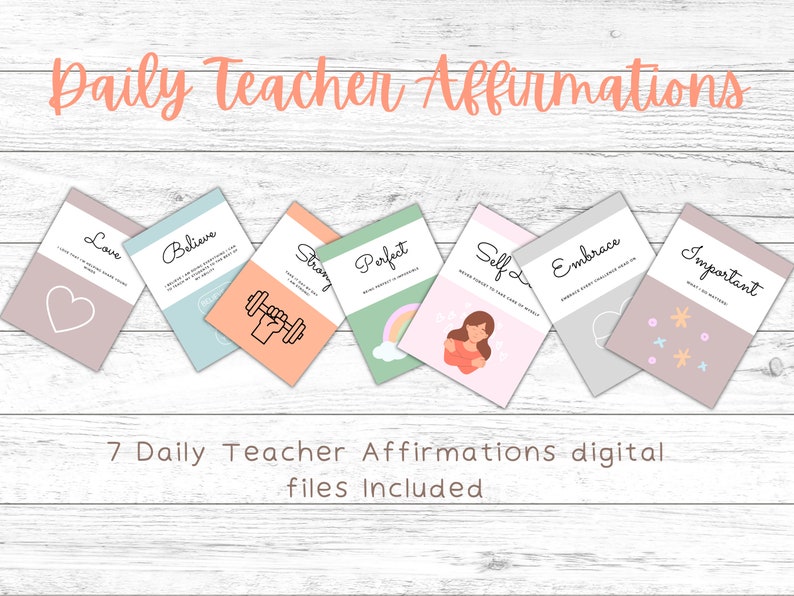 Teacher Affirmations, 7 Printable Affirmation Cards for Teachers, Daily ...