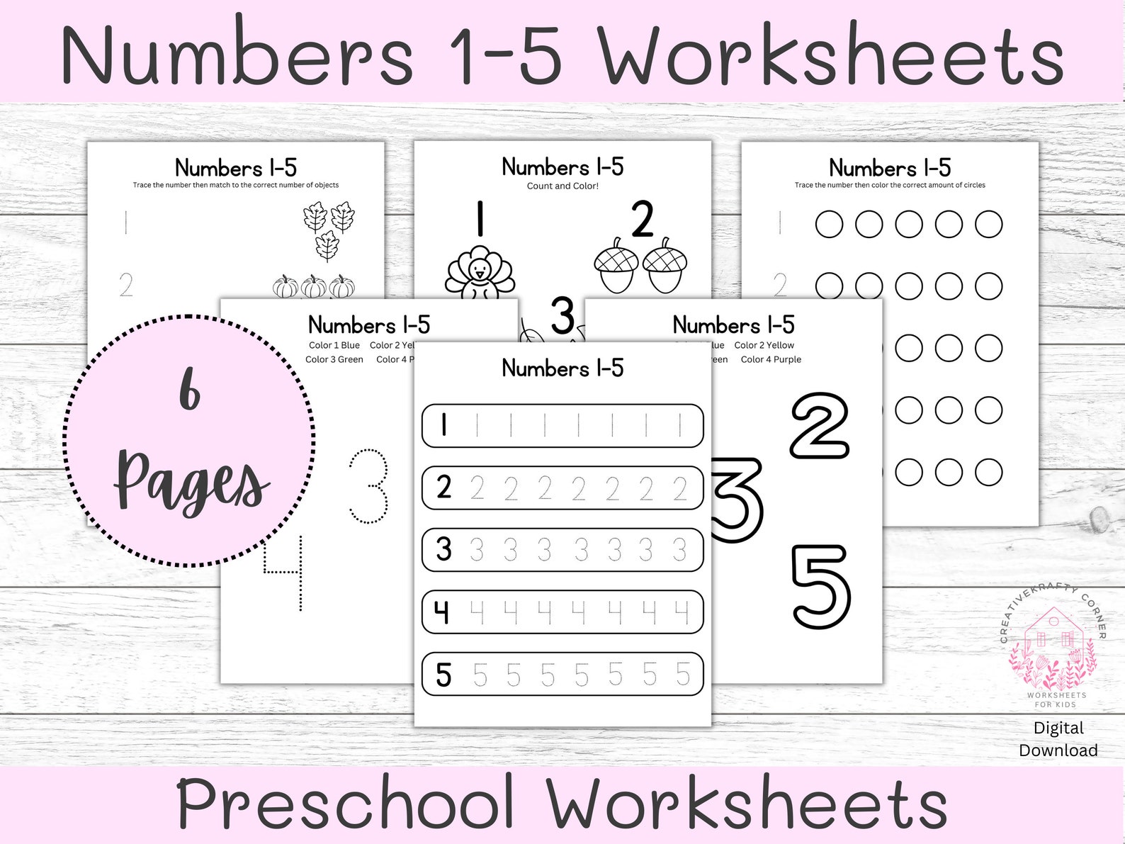 Numbers 1-5 Worksheets for Preschoolers, Preschool Worksheets, Number ...