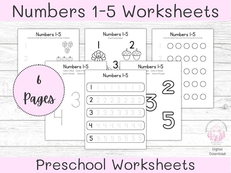 Numbers 1-5 Worksheets for Preschoolers, Preschool Worksheets, Number ...