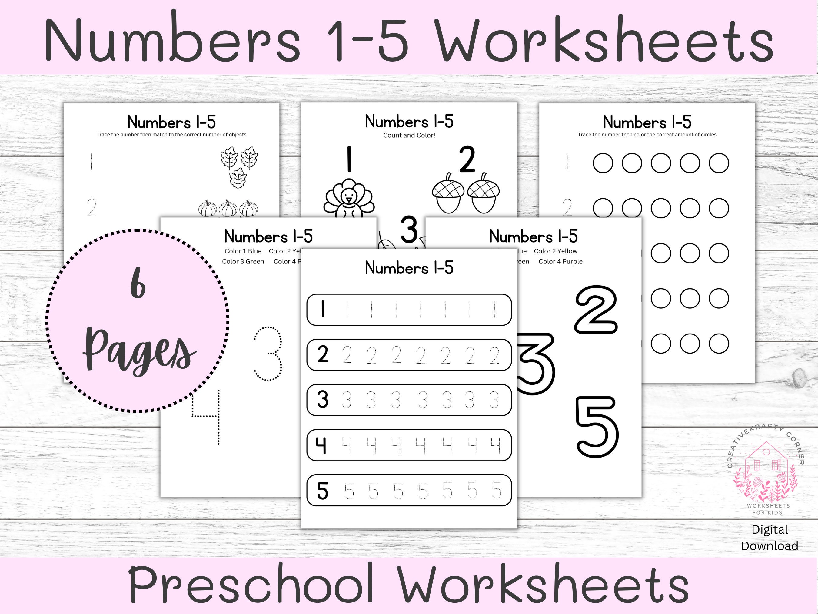 Numbers 1-5 Worksheets for Preschoolers, Preschool Worksheets, Number ...
