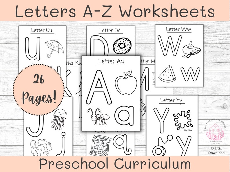 Letters A-Z Worksheets, Preschool Worksheets, Worksheets for Kids ...