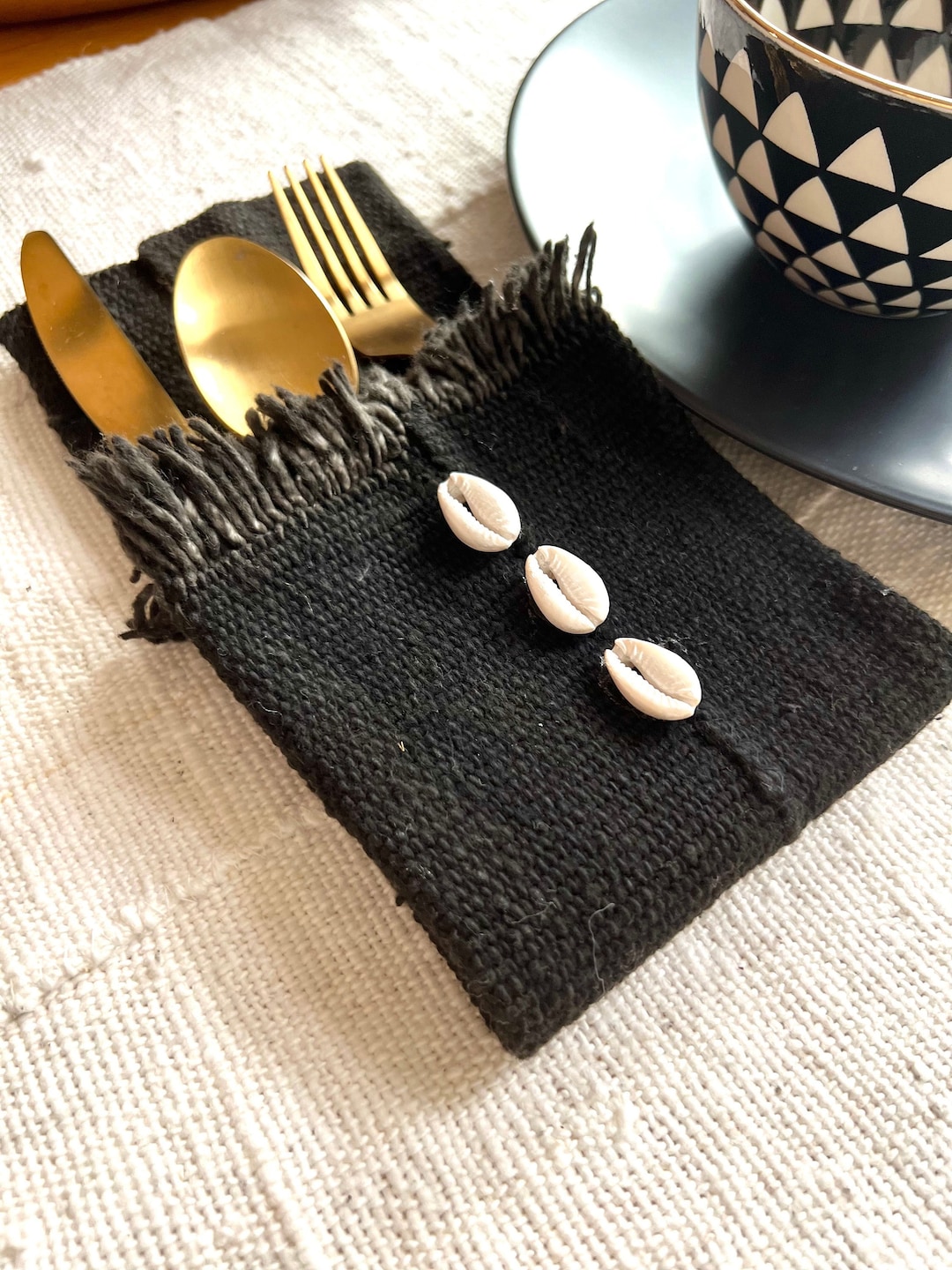 Unique Rustic Organic Mud Cloth Plate and Utensil Holder - Dining Table ...