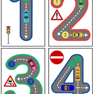 Number Tracing Flashcards | Learn to Write Numbers | Cars and Roads ...
