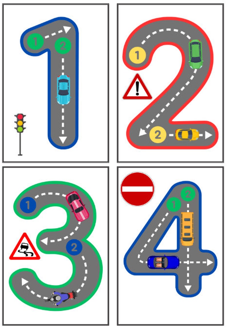 Number Tracing Flashcards | Learn to Write Numbers | Cars and Roads ...