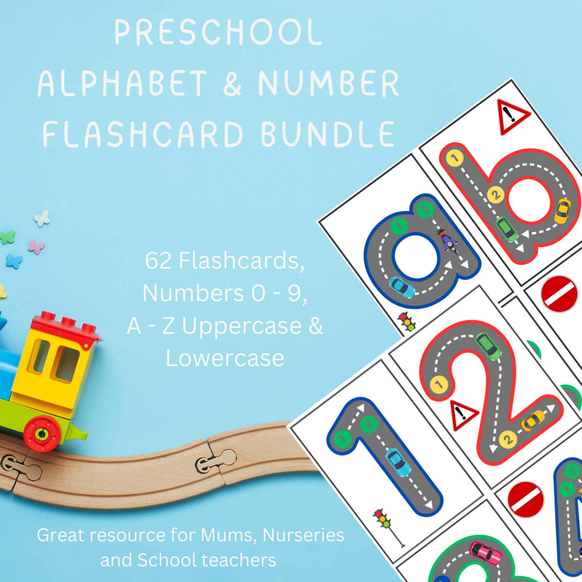 Alphabet & Number Tracing Flashcard Bundle | Learn to Write | Cars ...