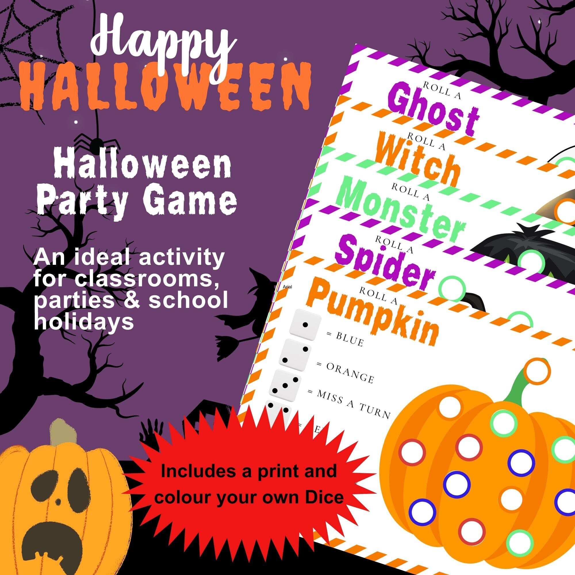 Halloween Party Games Instant Printable Download Roll a Pumpkin, Witch ...