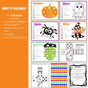 Halloween Party Games Instant Printable Download Roll a Pumpkin, Witch ...