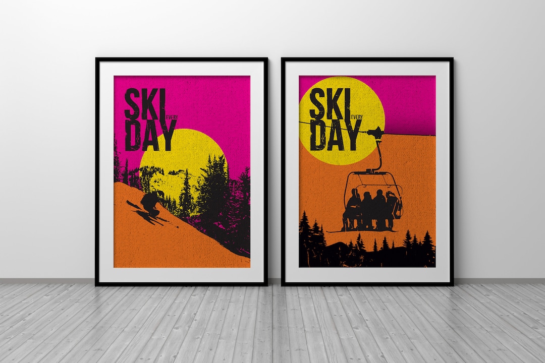Retro Ski Printable Wall Art, Set of 2 Vintage Ski Decor, Original ...